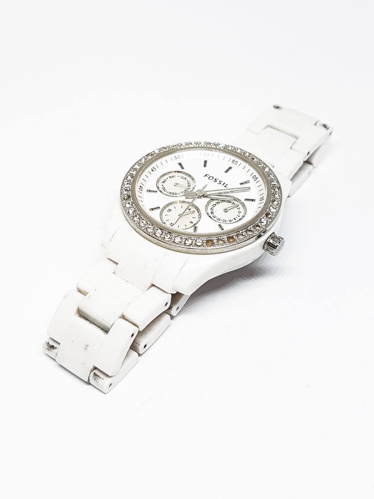 Vintage White Fossil Watch for Women with White Rhinestones – Vintage Radar