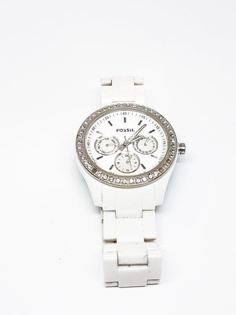 Vintage White Fossil Watch for Women with White Rhinestones – Vintage Radar