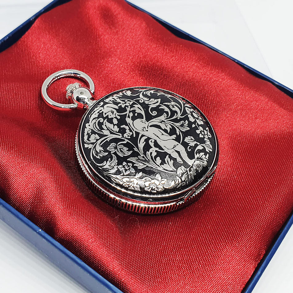 Silver-tone Baby Angel Pocket Watch | Silver & Black Vest Watch ...