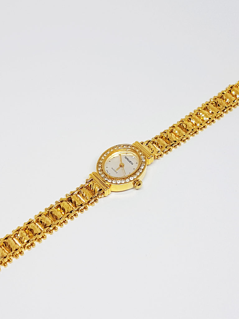 Tiny Elegant Gold-tone Gruen Watch | Art-deco Style Gruen Quartz Watch ...