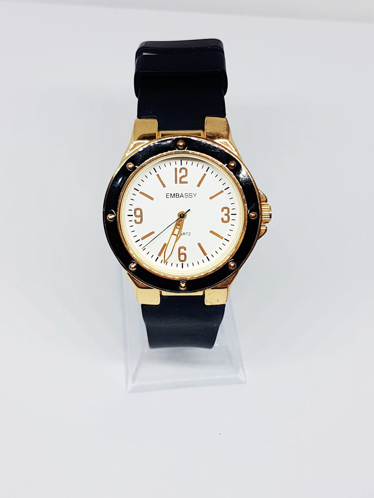 Black & Gold Embassy by Gruen Quartz Watch | Luxury Office Women Watch ...