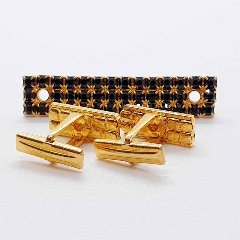 Vintage Black & Gold Rectangular Cufflinks & Rectangular Tie Clip ...