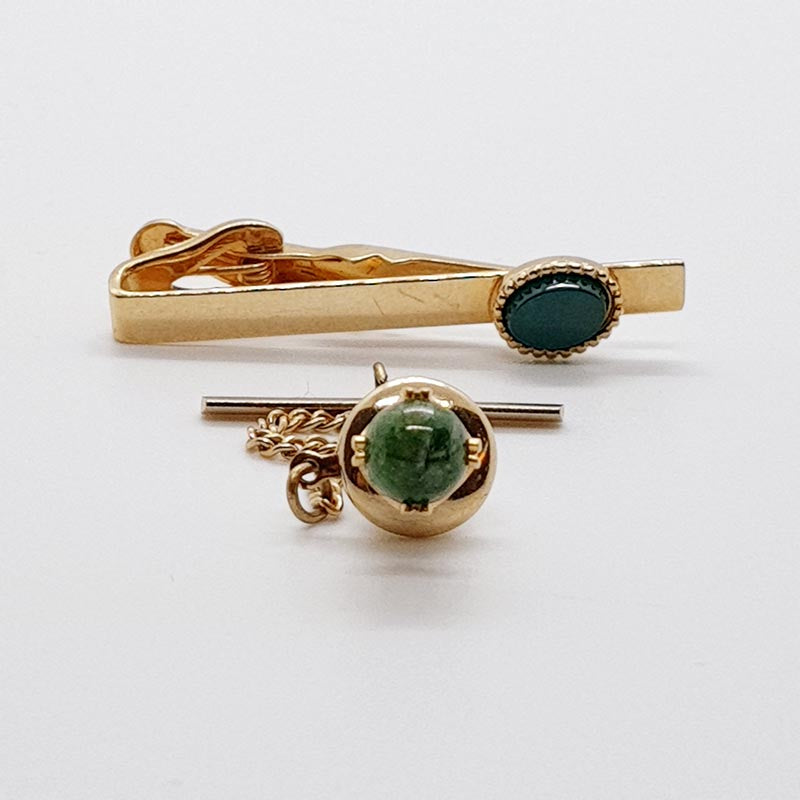 Green Boots Gold-tone Cufflinks Vintage, Green Stone Tie Pin & Clip ...