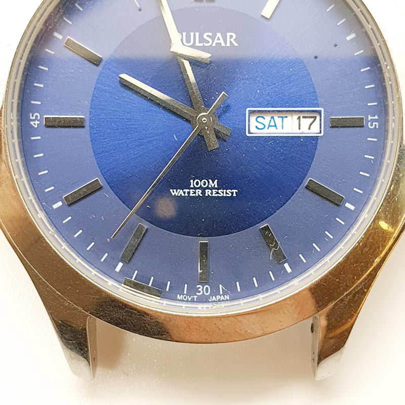 Blue Dial Pulsar 100M Day Date Japanese Watch for Parts & Repair ...