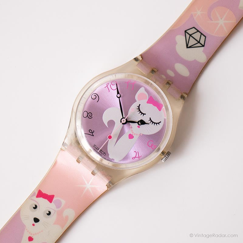 2007 Swatch GE208 DULCE CAT Watch | Vintage White Cat Pink Watch ...