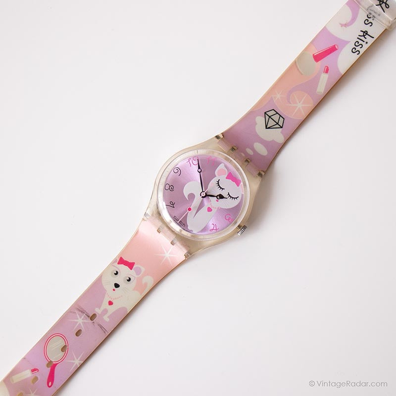 2007 Swatch GE208 DULCE CAT Watch | Vintage White Cat Pink Watch ...