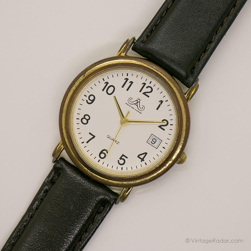 Vintage 90s Meister-Anker Watch | Elegant Gold-tone Date Wristwatch ...