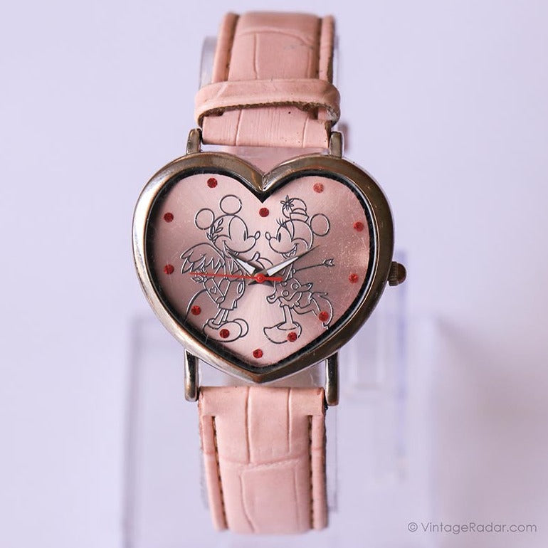 Pink Heart-Shaped Disney Minnie and Mickey Mouse Watch – Vintage Radar