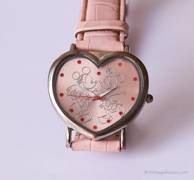 Pink Heart-Shaped Disney Minnie and Mickey Mouse Watch – Vintage Radar