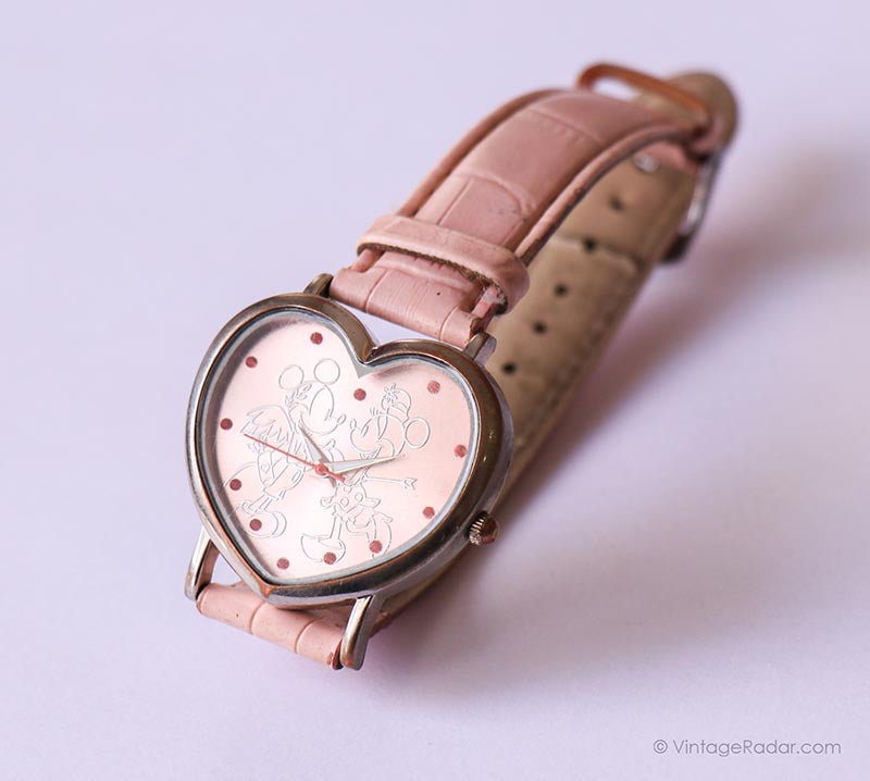 Pink Heart-Shaped Disney Minnie and Mickey Mouse Watch – Vintage Radar