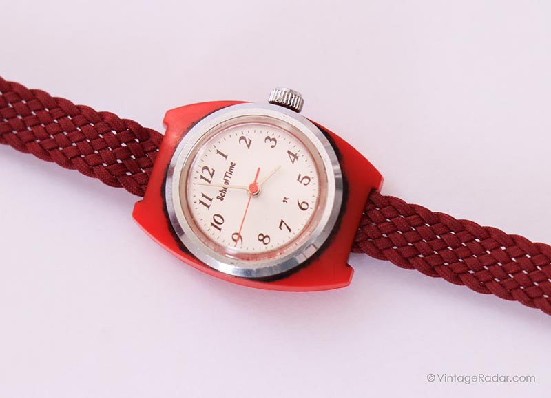 Vintage Seiko School Time Watch | Tiny Ladies Wristwatch with Red Case ...