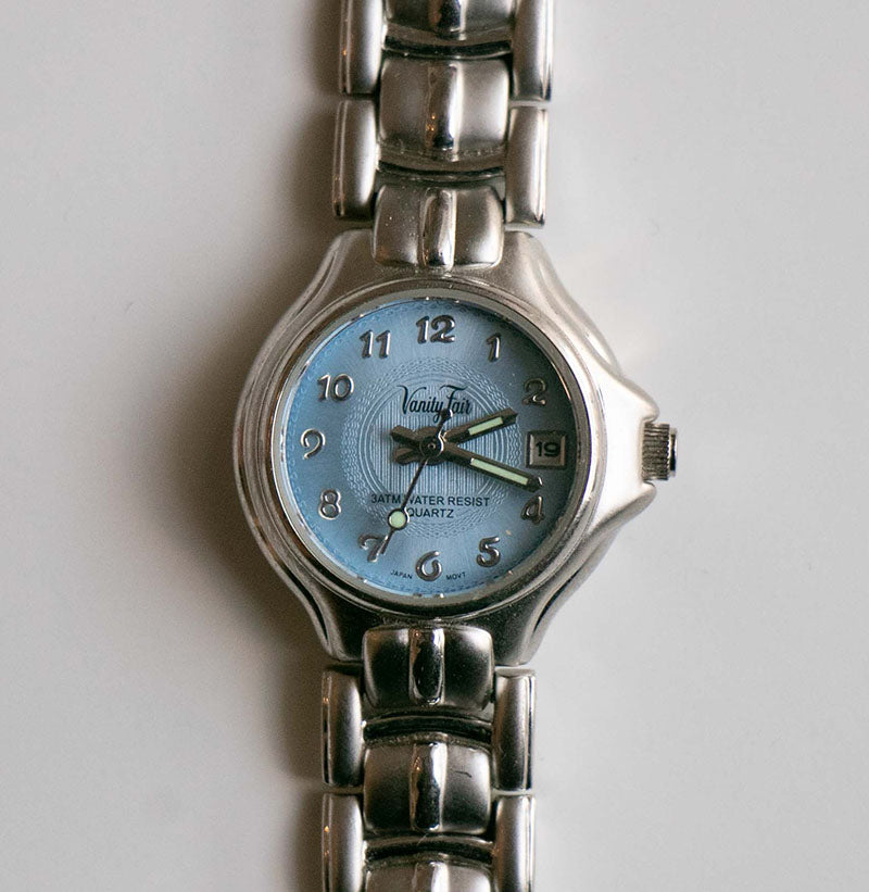 Silver-Tone VANITY FAIR Quartz Watch | Blue-dial Vintage Watch for Wom ...