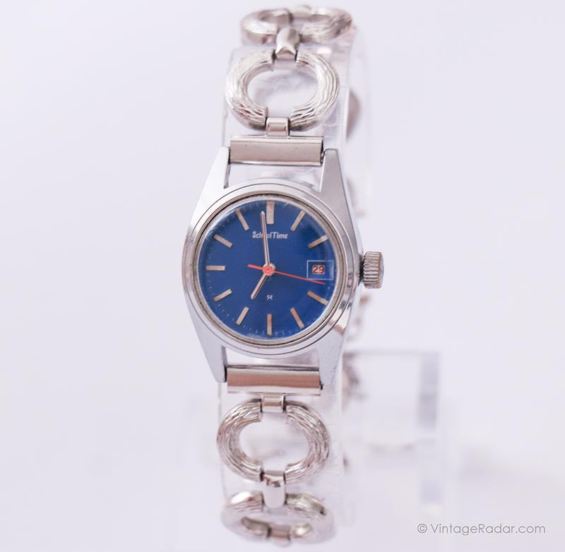 1970s Vintage Seiko School Time Stainless Steel Blue Dial Watch for He ...
