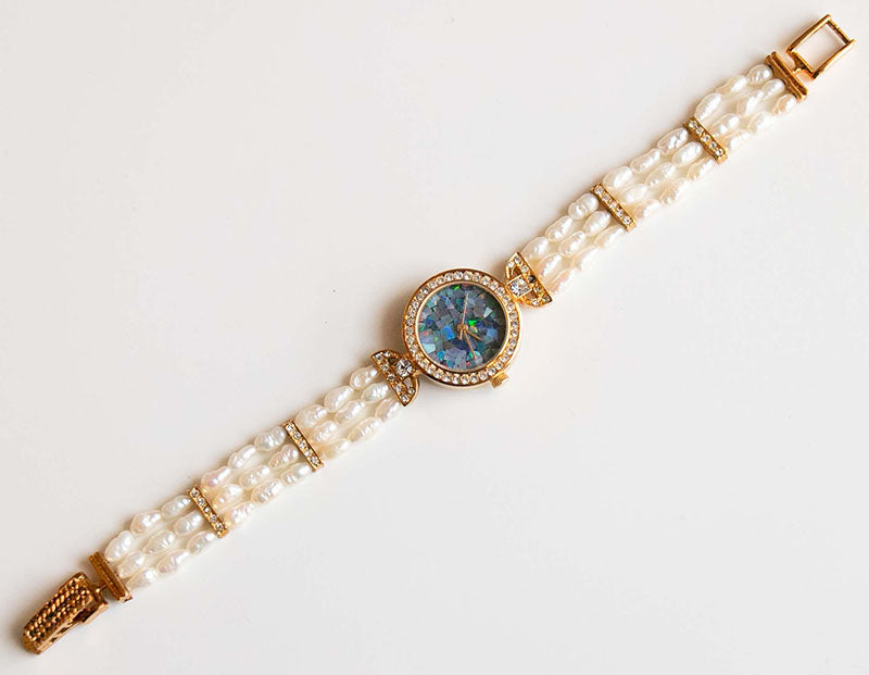 Vintage Lucoral Watch for Women | Blue Marble Effect Dial & Gemstones ...
