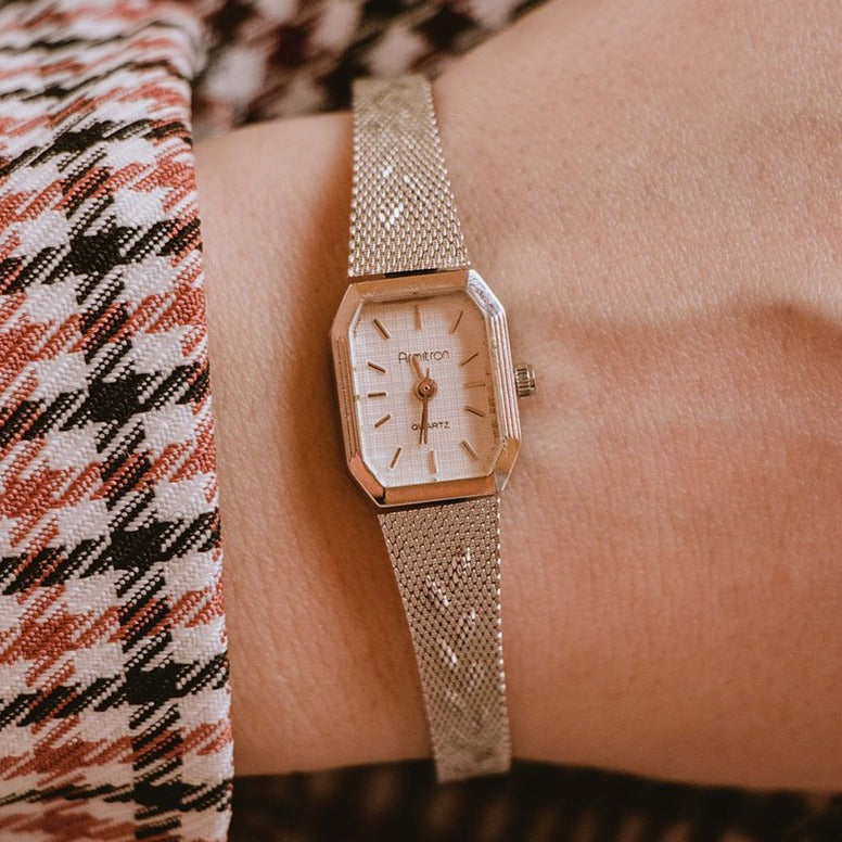 Minimalist Square Armitron Quartz Watch | Tiny Silver Ladies Watch ...