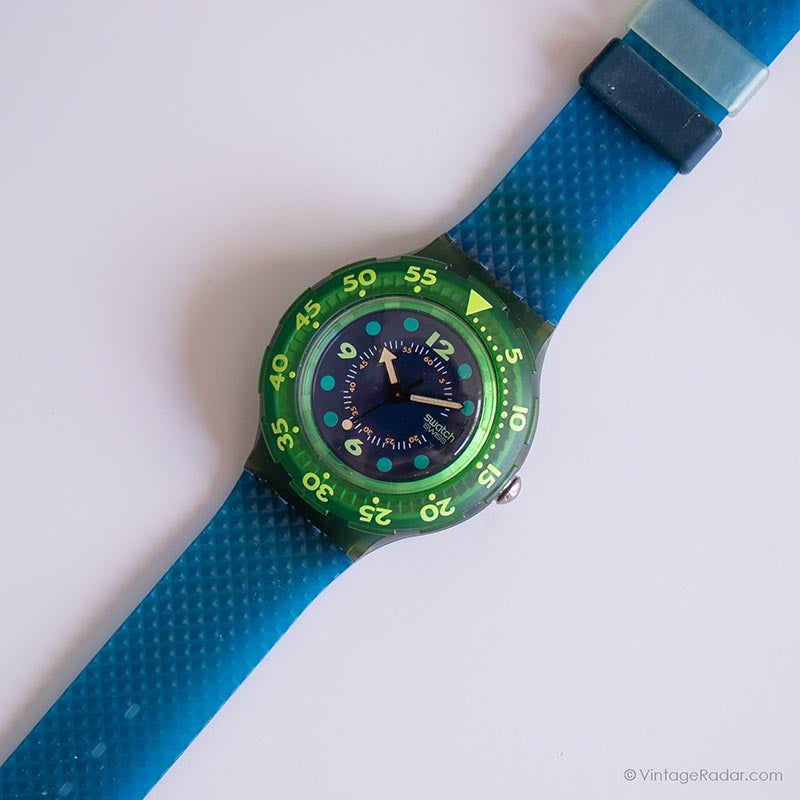 1991 Swatch SDN100 BLUE MOON Watch | 90s Blue Swatch Scuba with Box ...