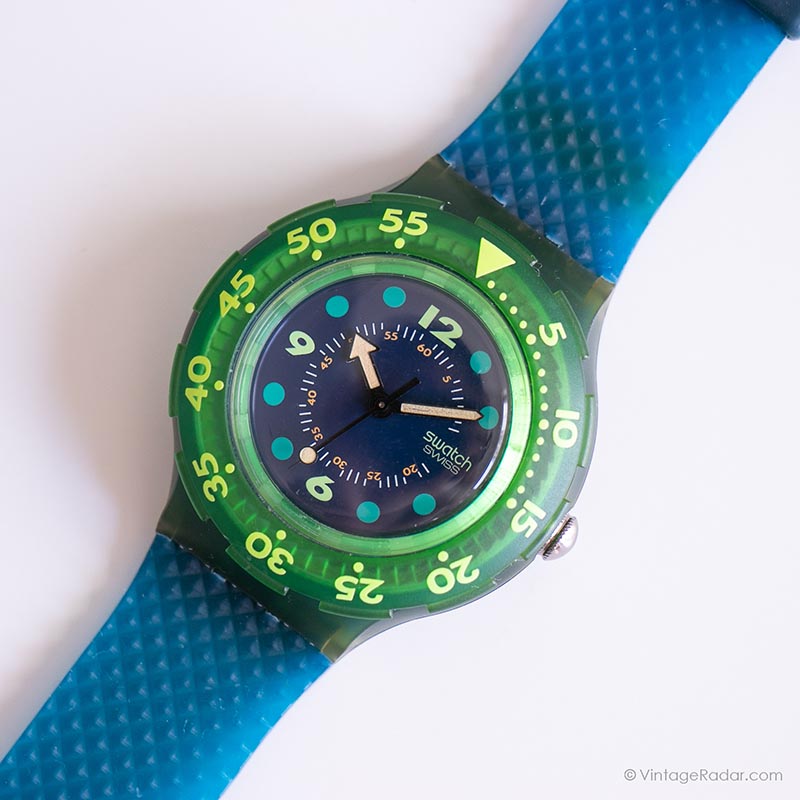 1991 Swatch SDN100 BLUE MOON Watch | 90s Blue Swatch Scuba with Box ...