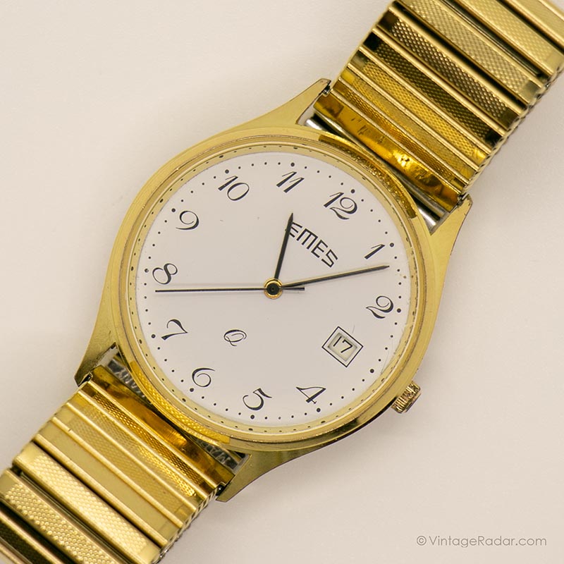 Vintage Gold-tone Emes Watch | Elegant Date Watch – Vintage Radar