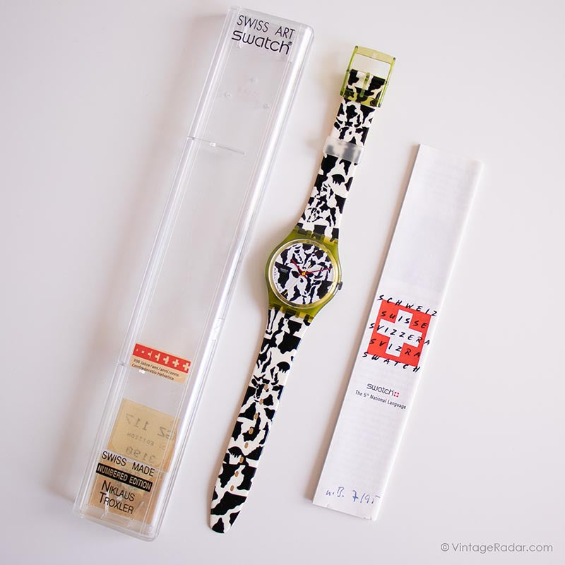1991 Swatch GZ117 FLAECK Watch | Cow Print Swatch with Box and Papers ...