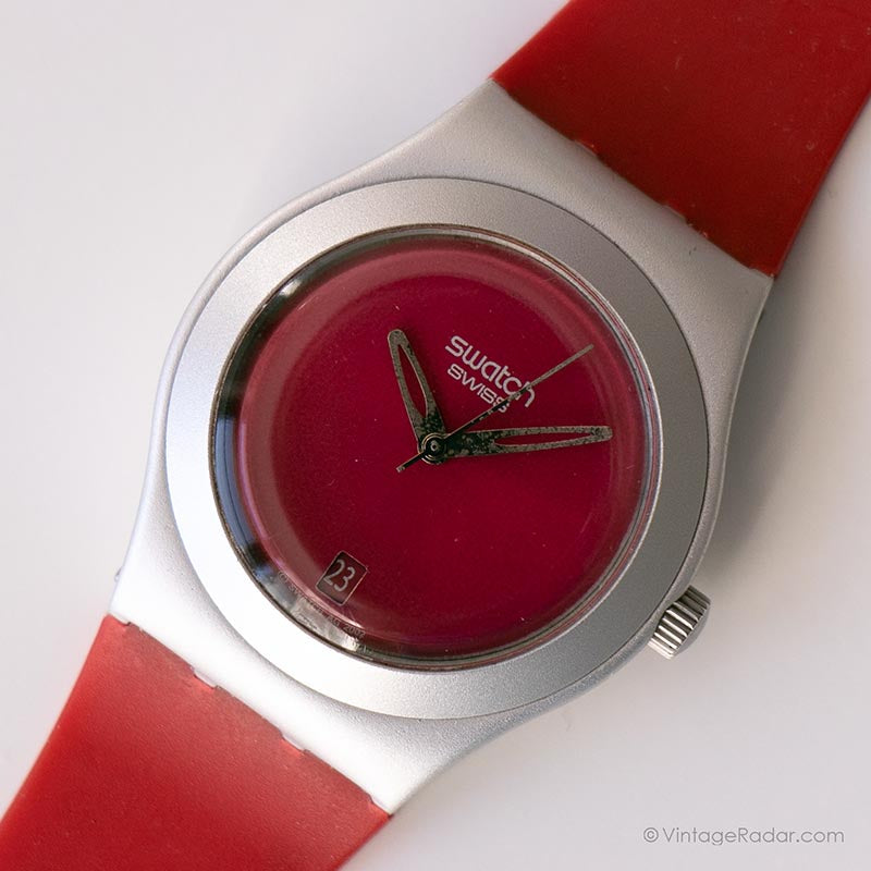 2003 Swatch YLS4009 TILE FUCHSIA Watch | Vintage Red Swatch Irony ...