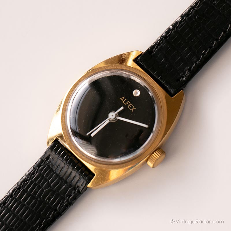 Vintage Swiss-made Alfex Mechanical Watch for Women with Black Dial – Vintage Radar