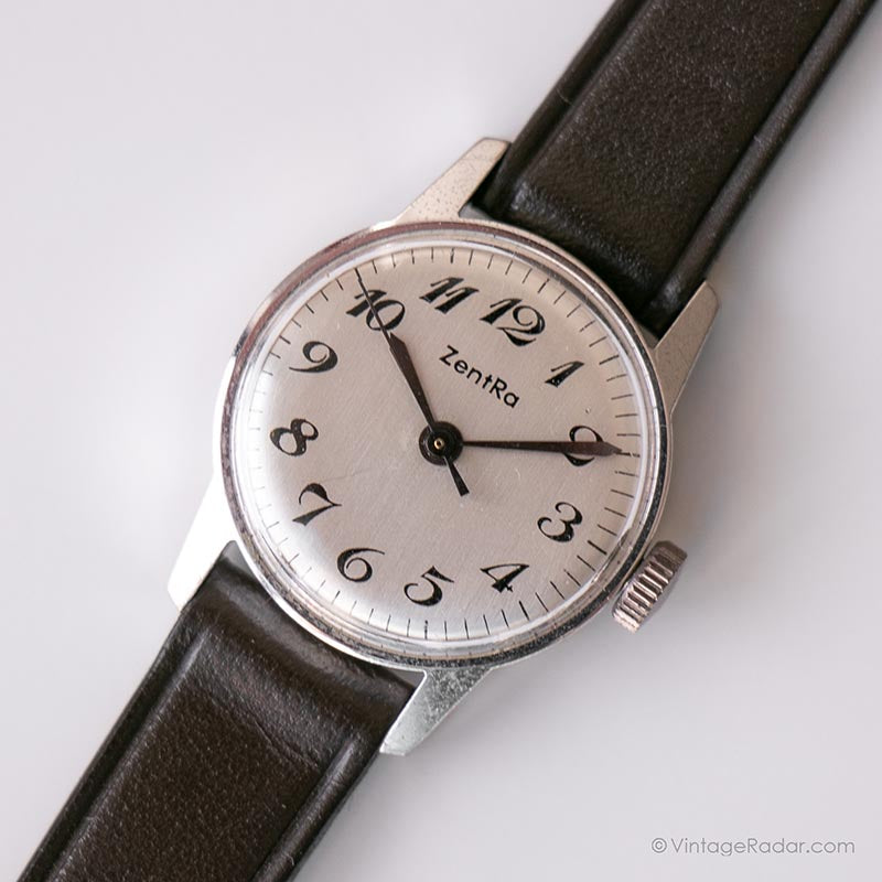 Silver-tone Zentra 17 Rubis Mechanical Watch | Vintage Zentra Watch ...