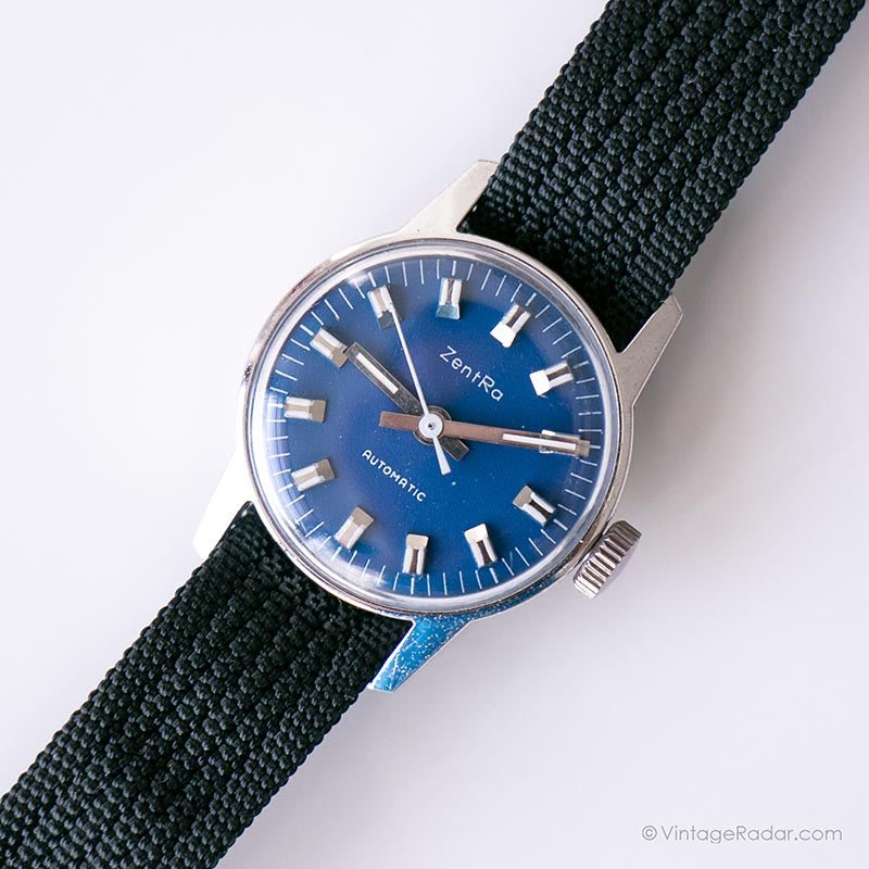 RARE Vintage Zentra Automatic Bauhaus Women's Watch with Blue Dial ...