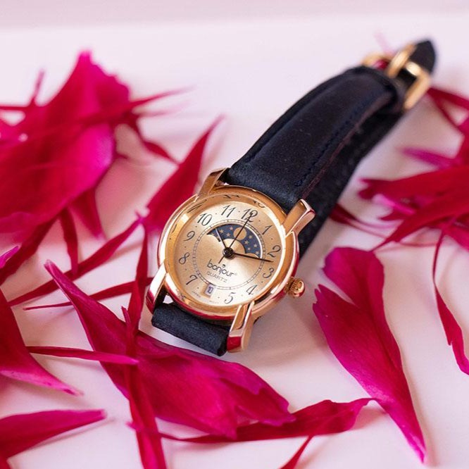 Vintage Bonjour Moonphase Quartz Watch | Gold-tone Ladies Wristwatch ...