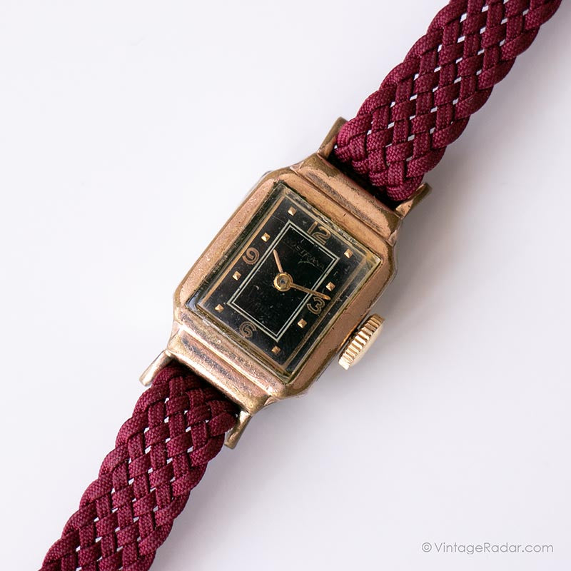 1950s Antique Gold-Plated Watch with Black Dial - Vintage German Watch ...