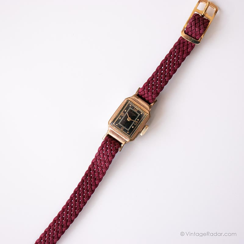 1950s Antique Gold-Plated Watch with Black Dial - Vintage German Watch ...