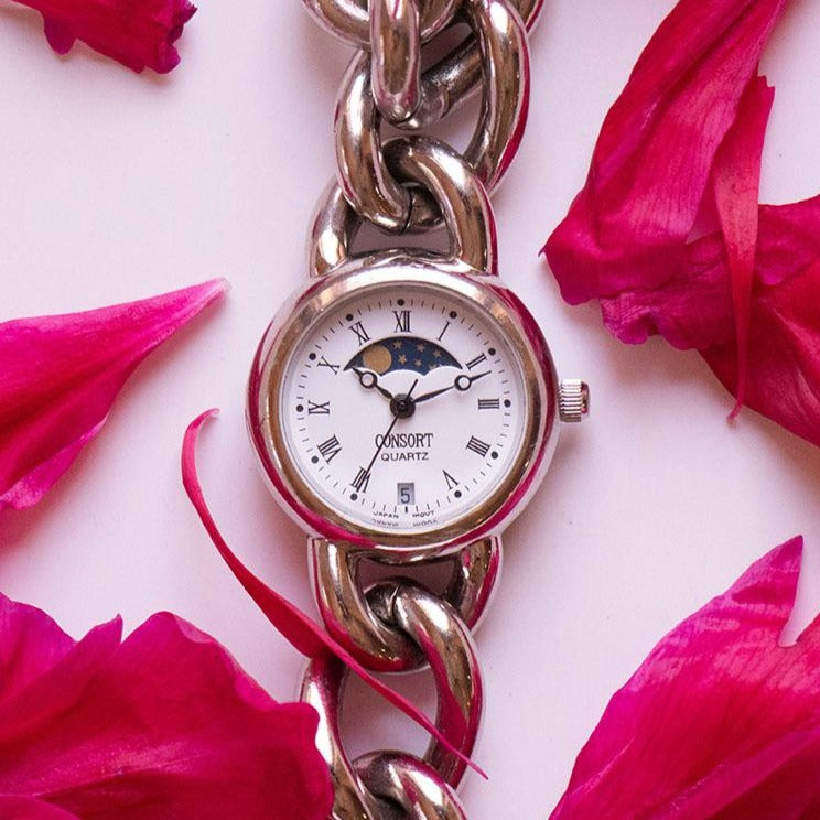 Silver-tone Moon Phase Consort Quartz Watch for Women | Vintage Watch ...