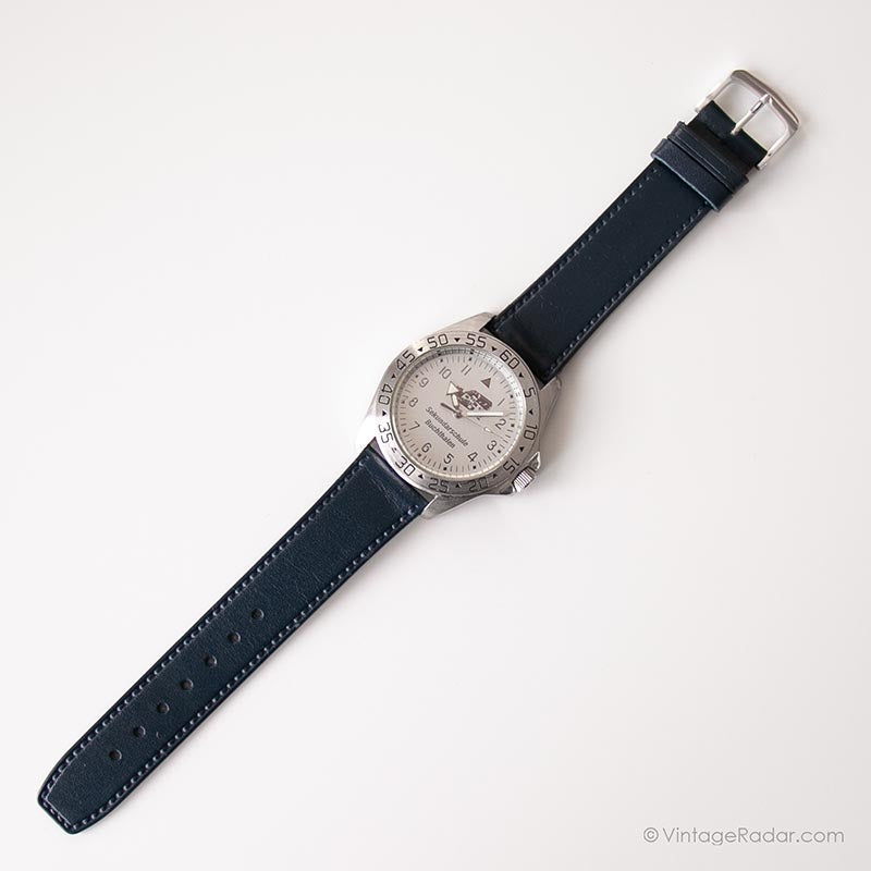 Vintage Silver-tone Swiss Watch for Him | Mens Leather Strap Watch ...