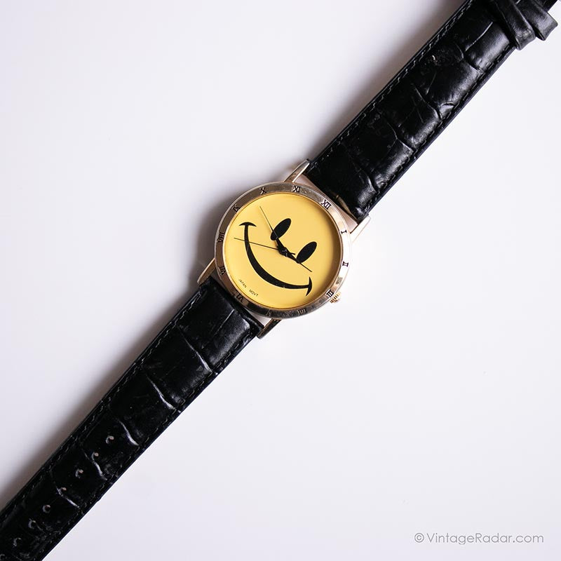 Vintage Smiley Face Watch | Yellow Dial Japan Quartz Watch – Vintage Radar