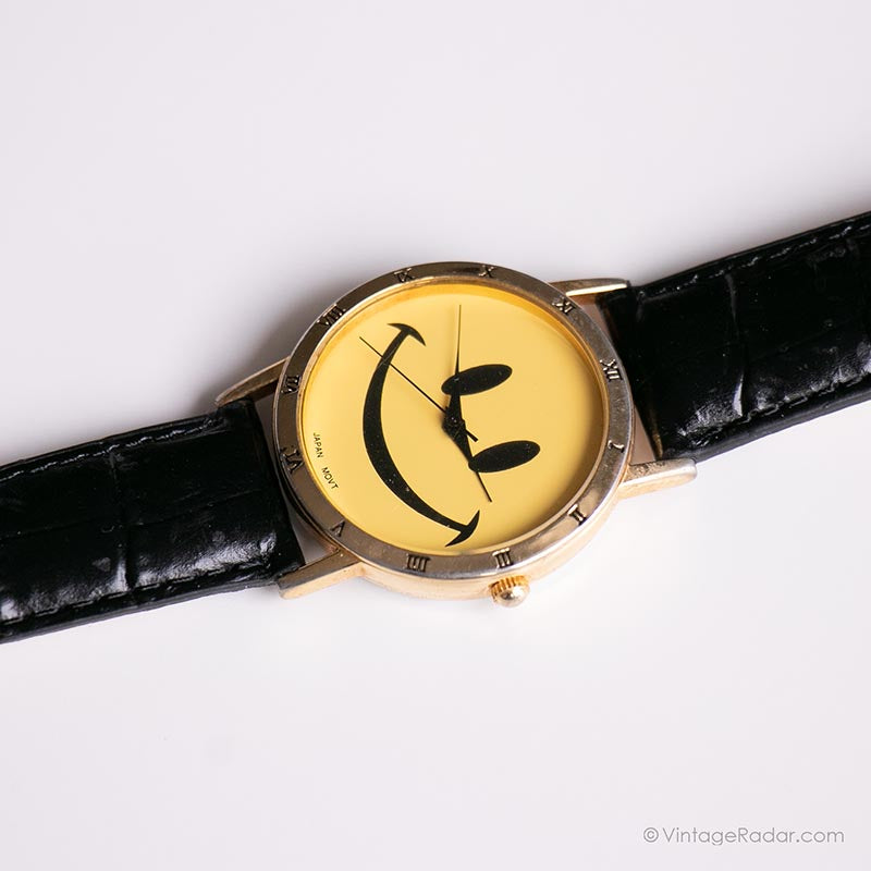 Vintage Smiley Face Watch | Yellow Dial Japan Quartz Watch – Vintage Radar