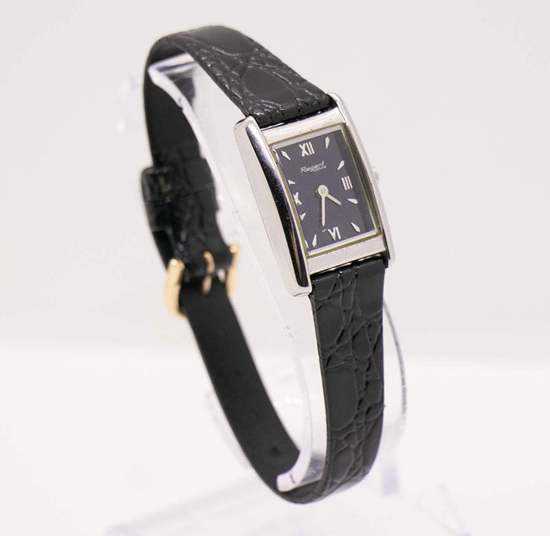 Vintage Regent Rectangular Stainless Steel Watch with Blue Dial ...