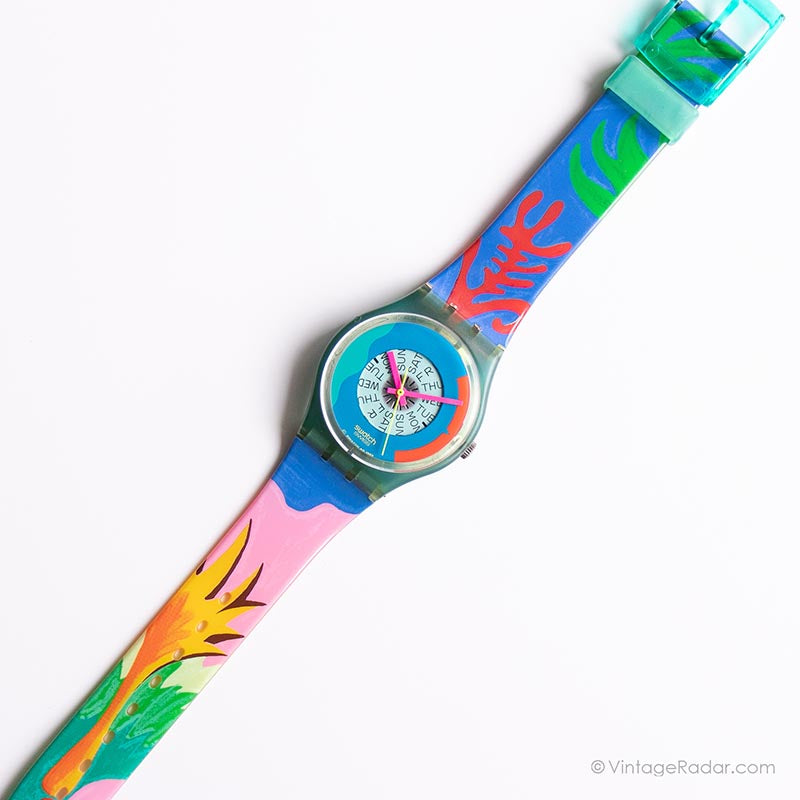 Vintage 1989 Swatch GN703 PASSION FLOWER Watch | Retro Swatch Watch ...