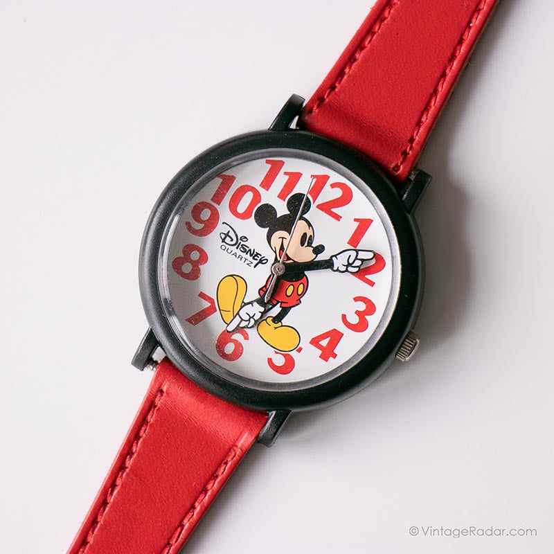 Vintage Mickey Mouse Watch for Ladies | Black Disney Quartz Watch ...
