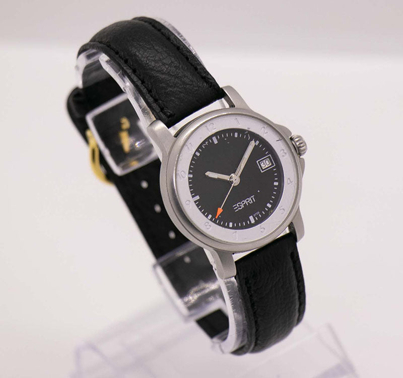 Minimalist Black Esprit Quartz Watch | Silver-tone Vintage Date Watch ...