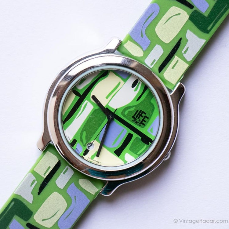 Vintage Green-Dial LIFE BY ADEC Watch with Yellow and Purple Details ...