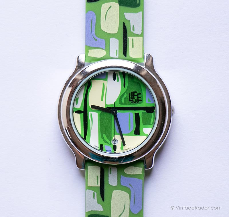 Vintage Green-Dial LIFE BY ADEC Watch with Yellow and Purple Details ...