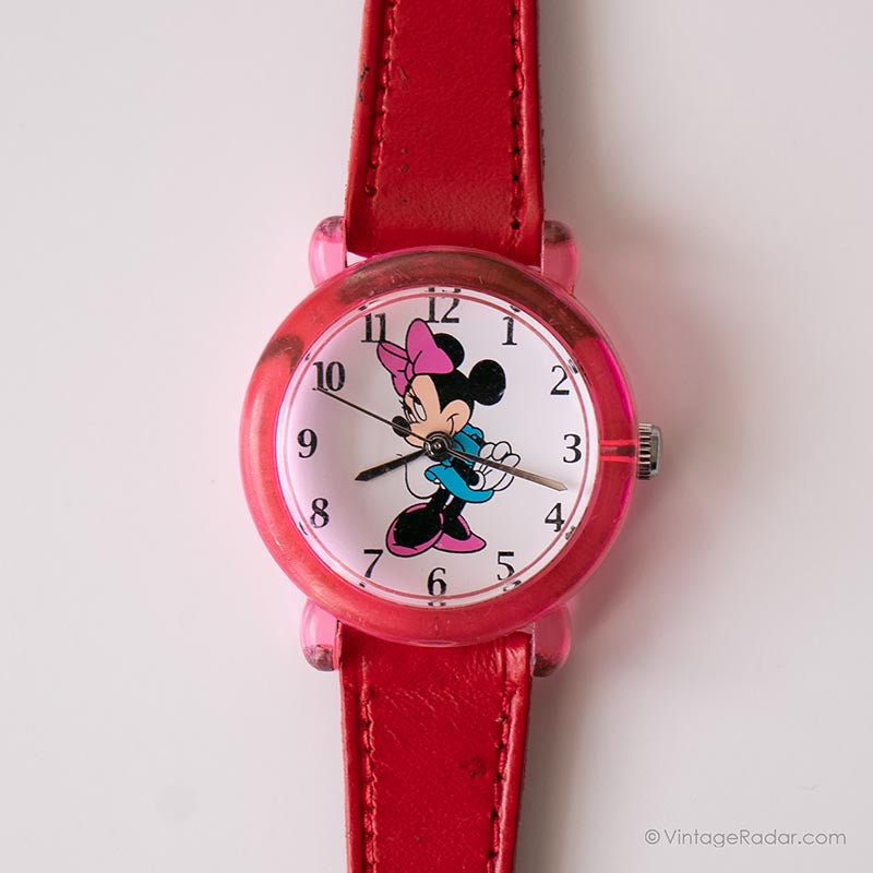 Vintage Pink Minnie Mouse Watch by Seiko | Red Strap Disney Watch ...