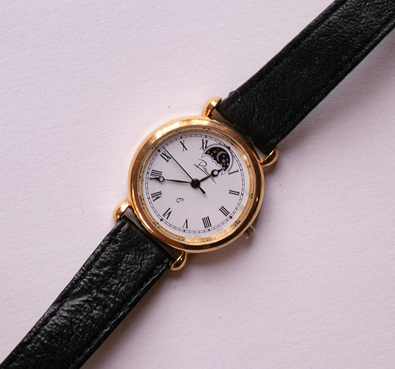Vintage Piranha Moon Phase Watch | Gold-tone Classic Moonphase Watch ...