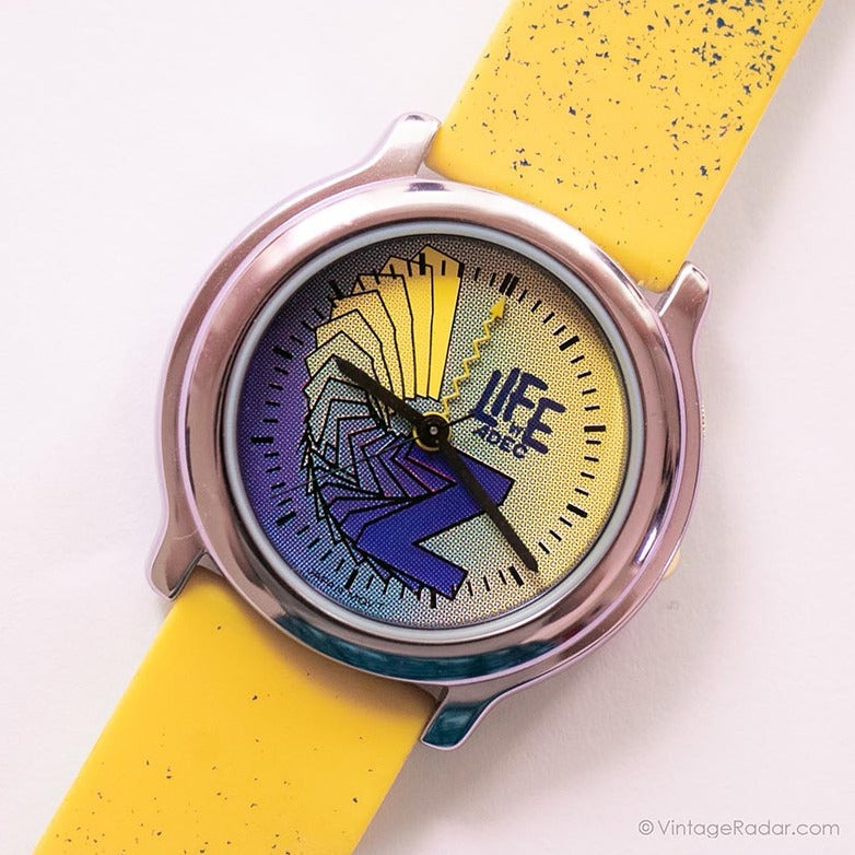 Vintage Yellow & Blue LIFE by ADEC Watch | Citizen Alarm Quartz Watch ...