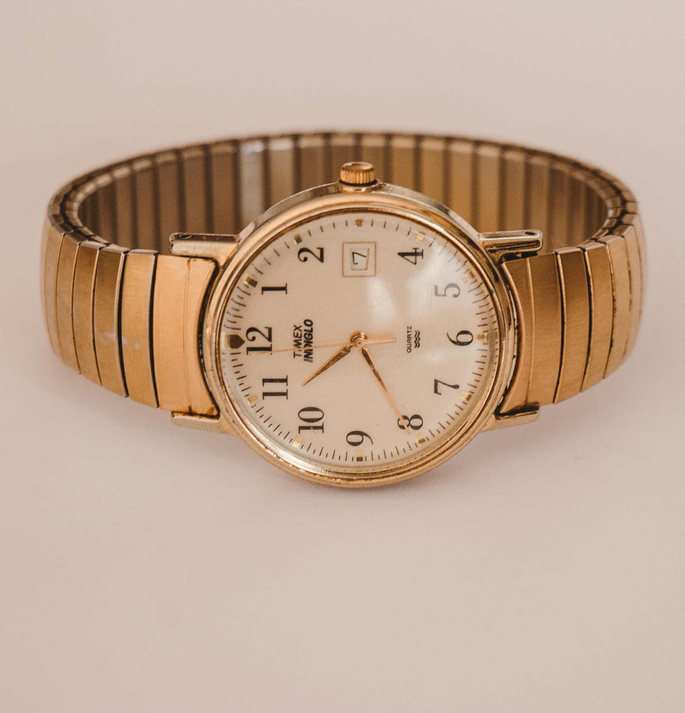 Vintage 1990s Gold Timex Indiglo Date Watch | 90s Elegant Timex Watch ...