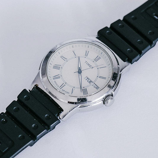 Vintage Silver-tone Timex Watch for Men | 40mm Large Timex Date Watch ...