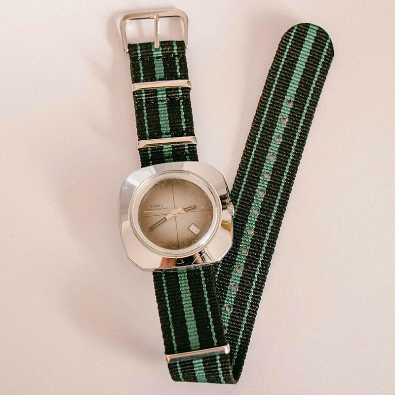 Rare Mechanical Silver-tone Timex Watch | Mens Square Timex Date Watch ...