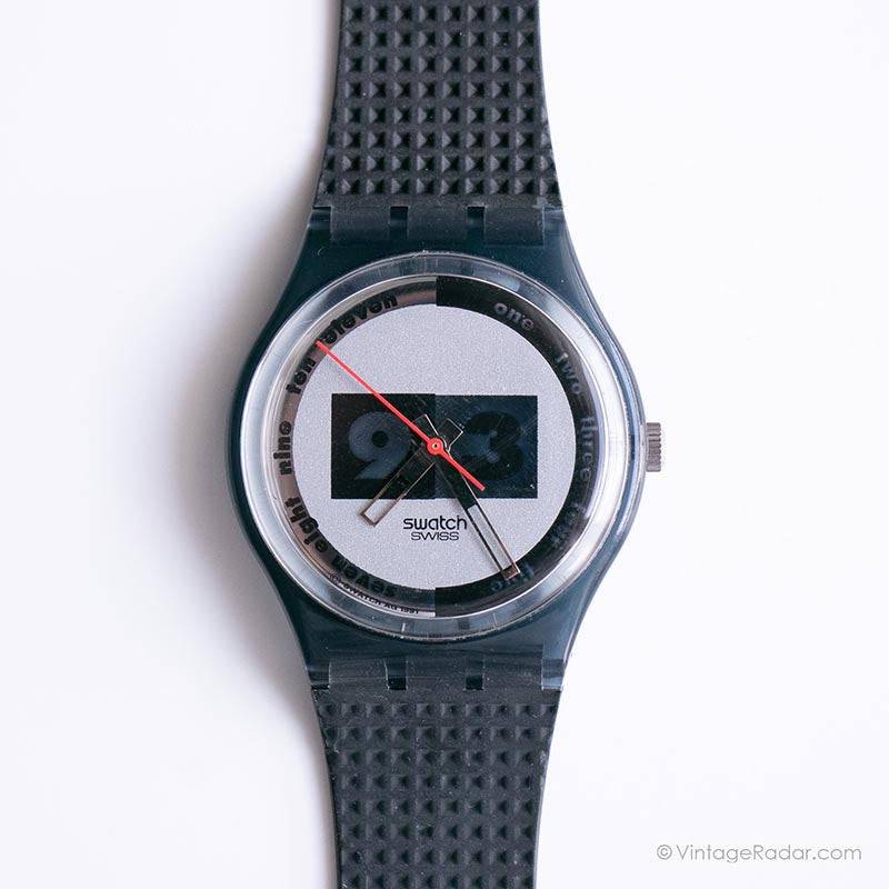 Vintage 1991 Swatch GM108 NÜNI Watch | 90s Black and White Swatch ...