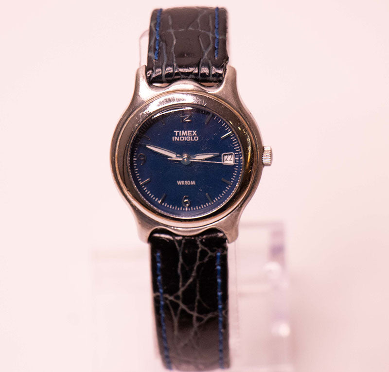 Blue Dial Timex Indiglo WR 30M Watch on a Blue Leather Strap – Vintage Radar