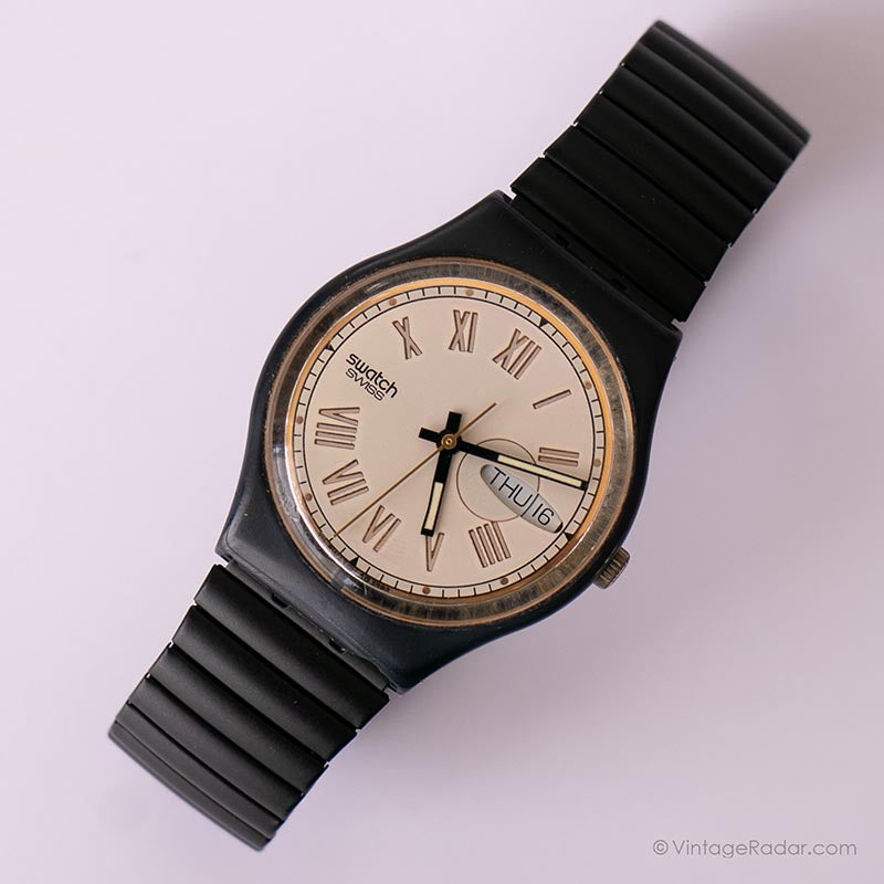 Vintage 1993 Swatch GN706 DIAMONDS Watch | Black Elegant Swatch Gent ...