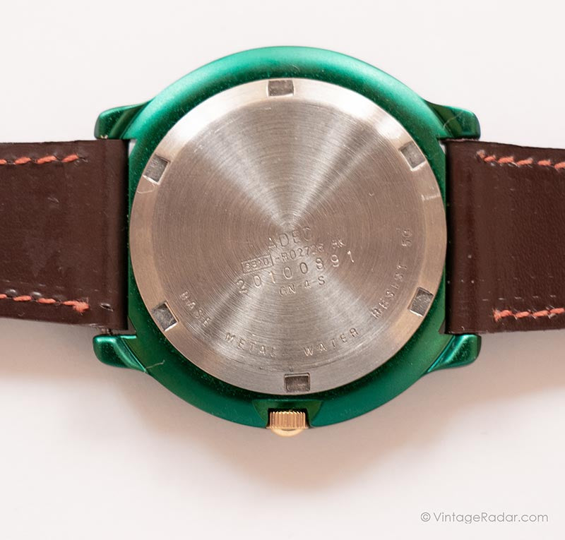 Vintage Emerald Green Adec Quartz Watch with Brown Leather Strap ...